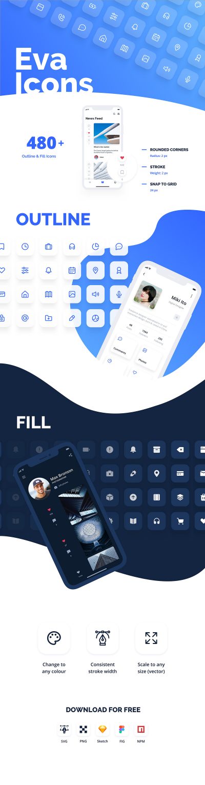 Eva Icons - 480 Outline & Fill Free Icons Pack | Theme-UI