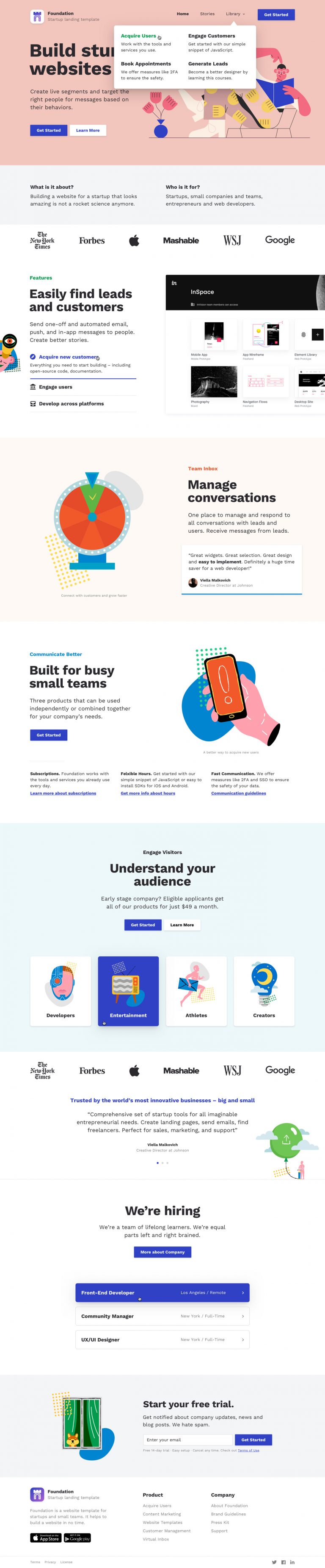 Foundation: Free Landing Page Template for Sketch App | Theme-UI