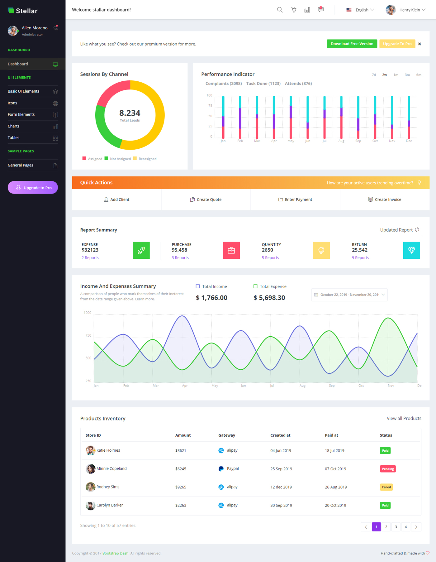 Stellar Admin Free Bootstrap Dashboard Theme Ui