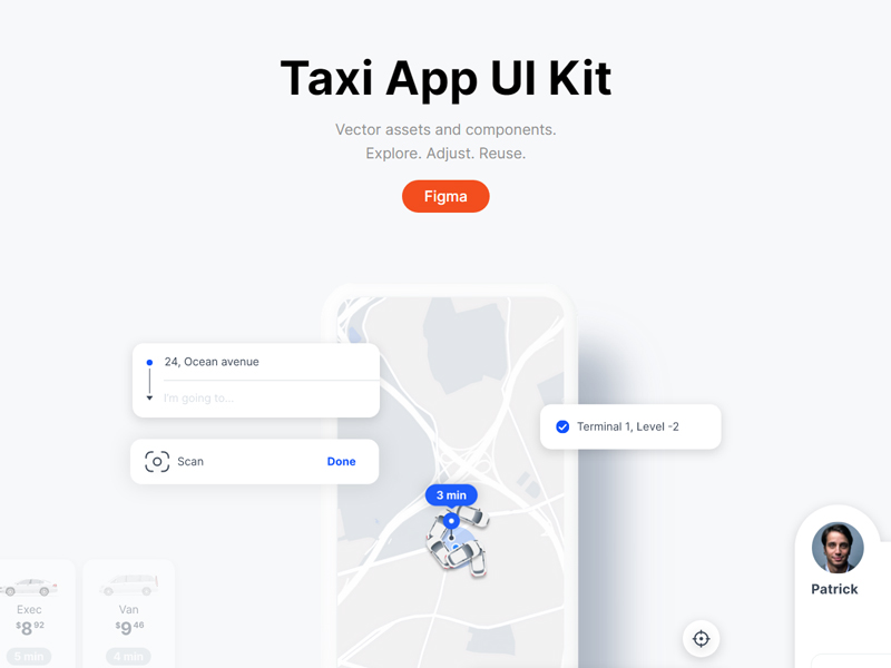 Taxi App Free UI Kit | Theme-UI