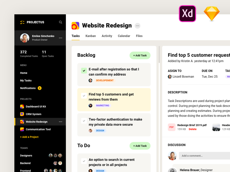 Project Management Tool Free UI Kit | Theme-UI