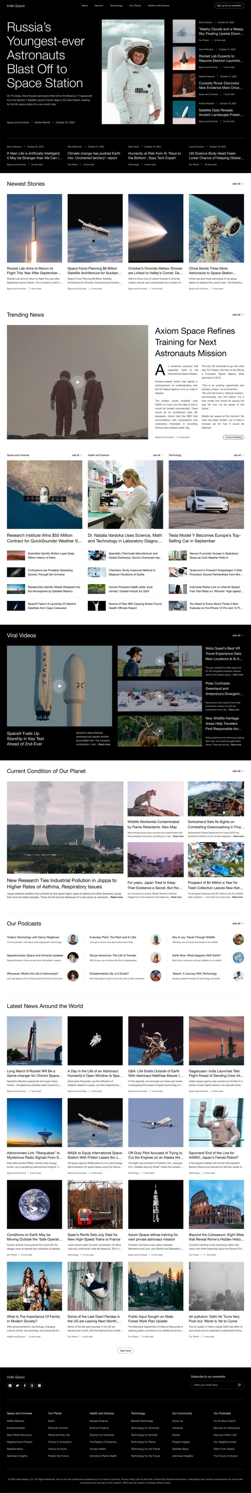 Indie Space - Space News Free Website Template | Theme-UI