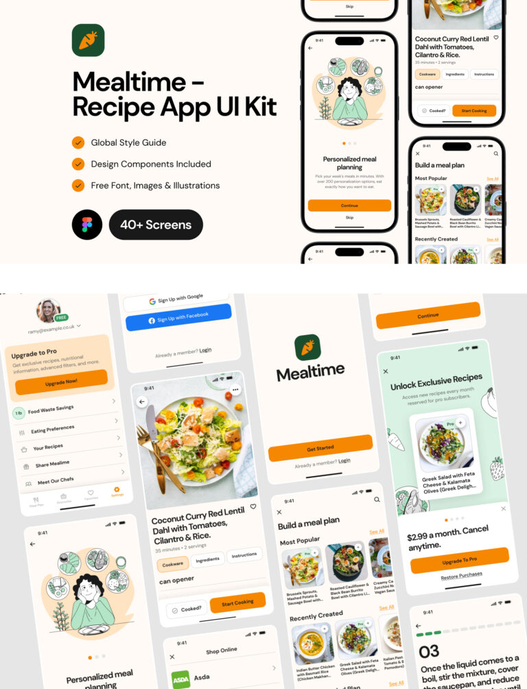 Mealtime - Recipe App Free UI Kit | Theme-UI