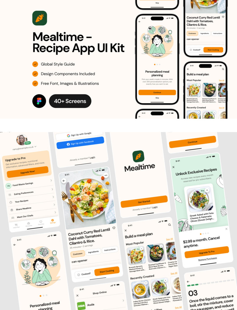 Mealtime - Recipe App Free UI Kit | Theme-UI